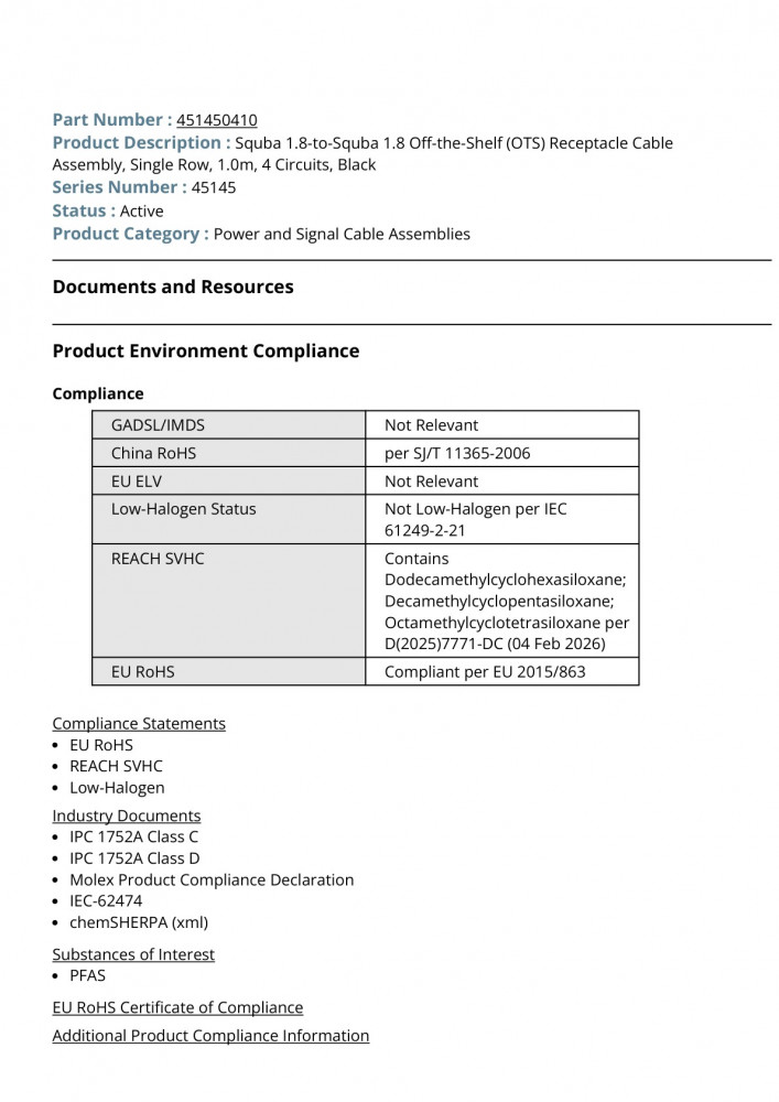 Technical document image 1 for MOLEX 451450410