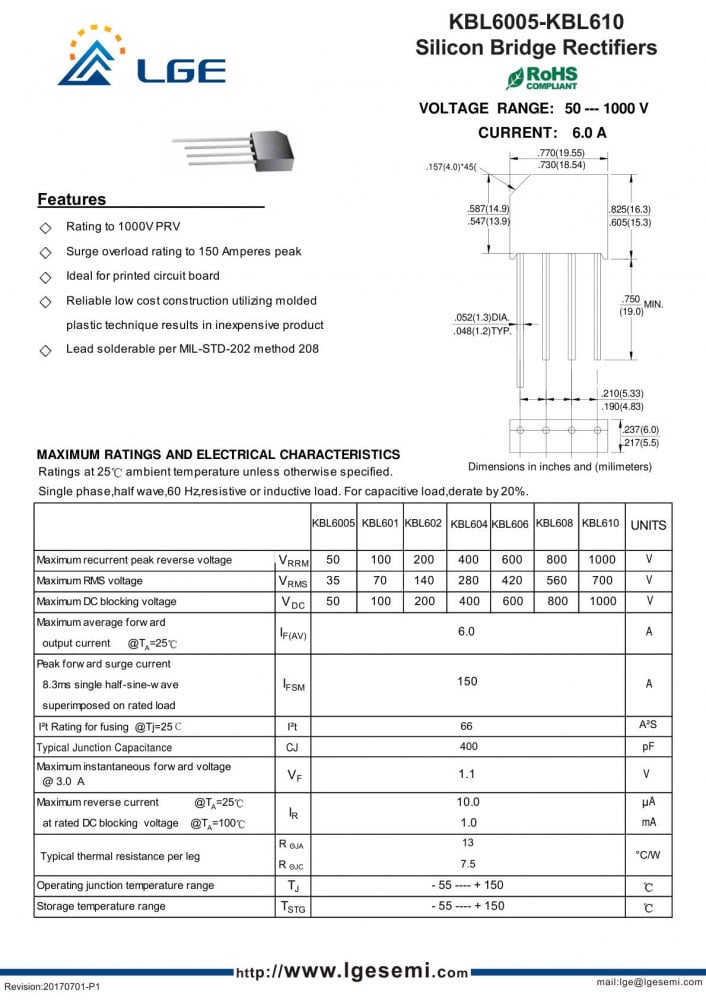 KBL608 datasheet page 1
