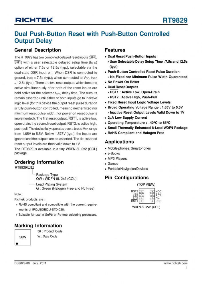 RT9829 datasheet page 1