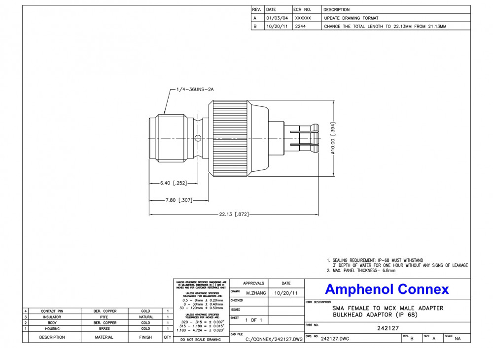Amphenol 242127 technical drawing