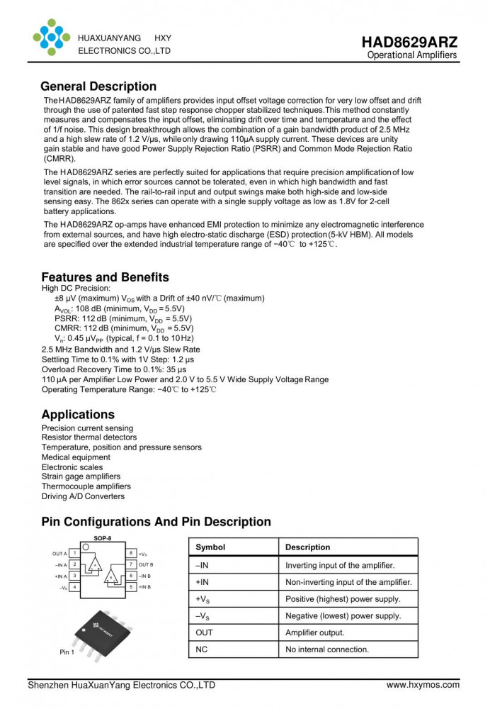 HAD8629ARZ datasheet page 1