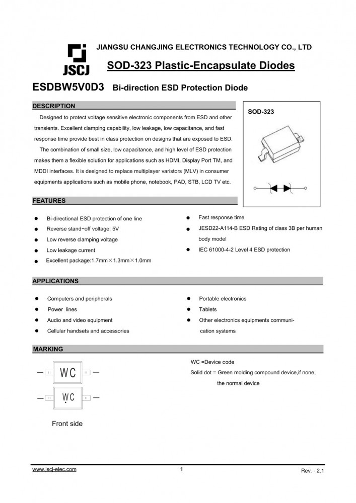 ESDBW5V0D3 datasheet page 1
