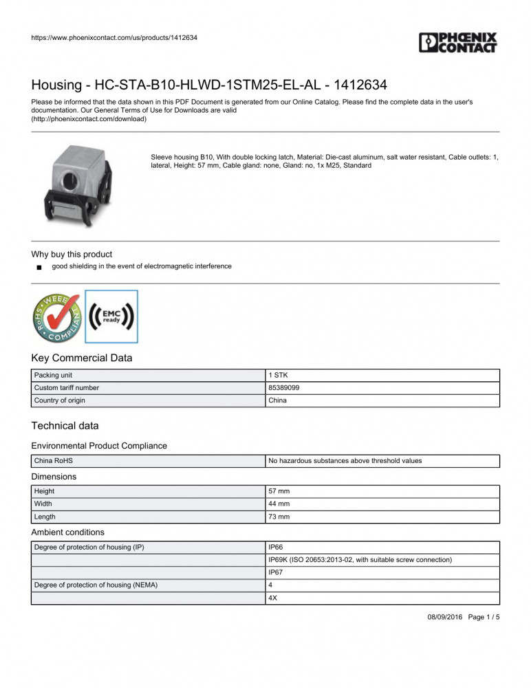 Phoenix Contact 1412634 technical document page 1