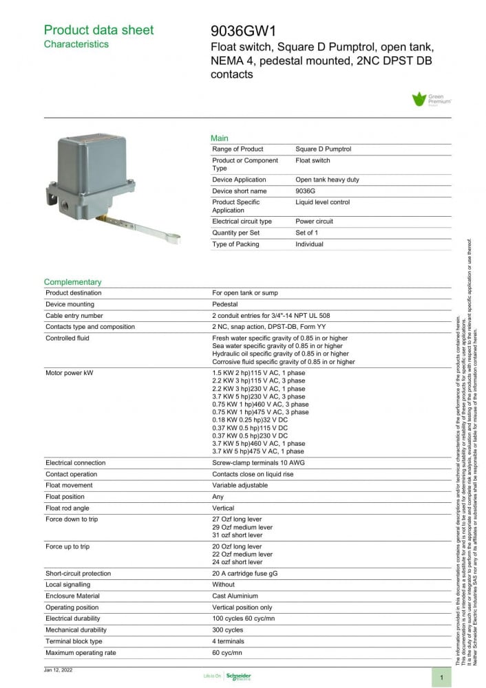 9036GW1 technical document page 1