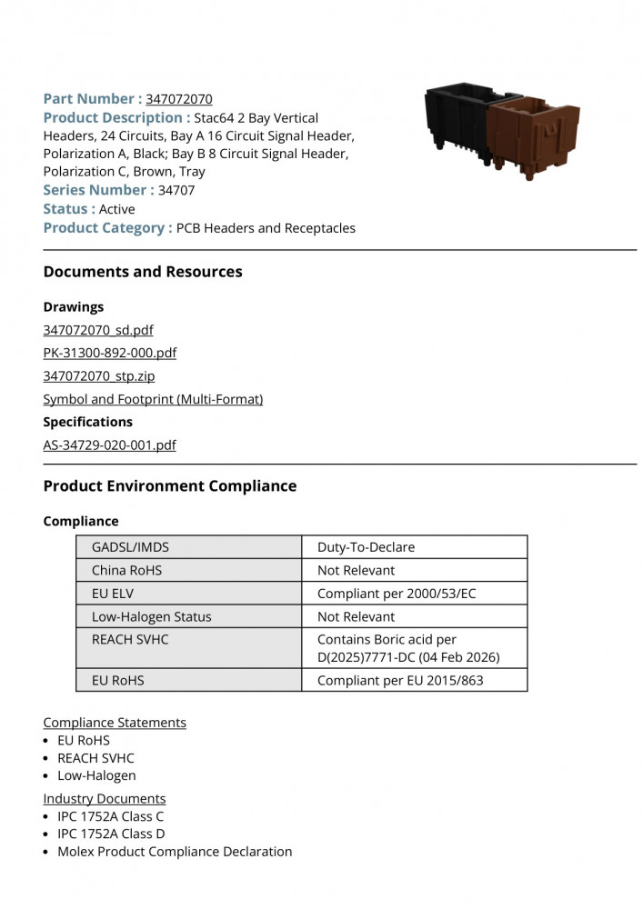 Molex 347072070 document preview, page 1