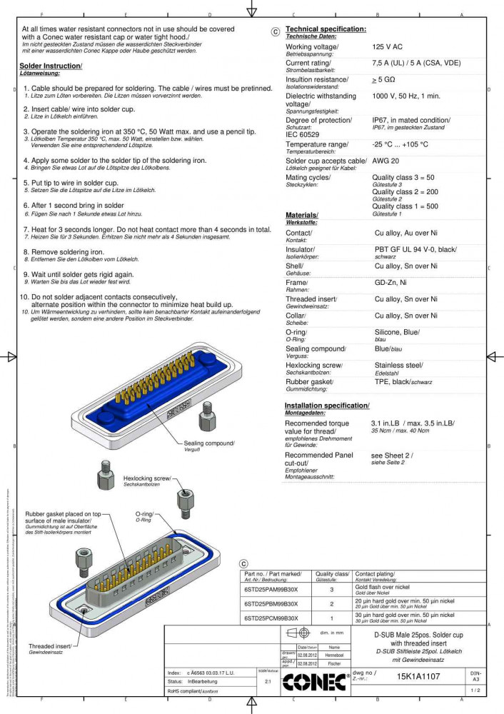 Conec 6STD25PAM99B30X technical drawing, sheet 1