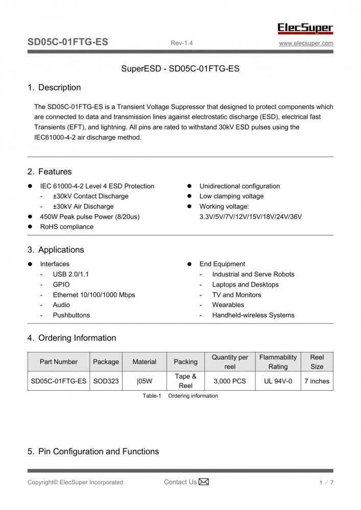 SD05C-01FTG-ES datasheet page 1