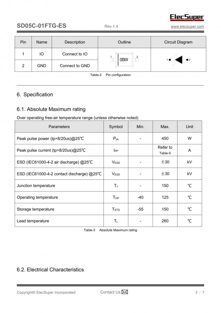 SD05C-01FTG-ES datasheet page 2