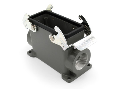 Heavy-Duty Standard (STD) Double Lever Surface Mount Housing, Die-cast Aluminum, with 2 Levers, with Gasket, Size 16B «77x27», Pg21x2 Thread, High Construction, Grey for sale
