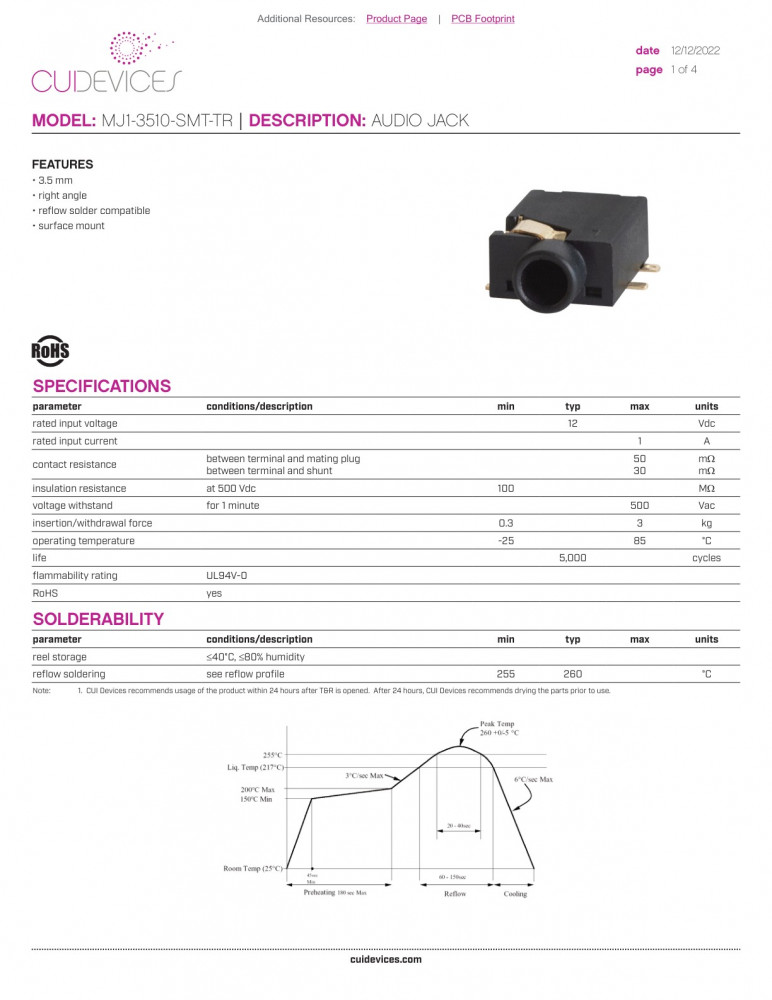 MJ1-3510-SMT-TR technical document page 1