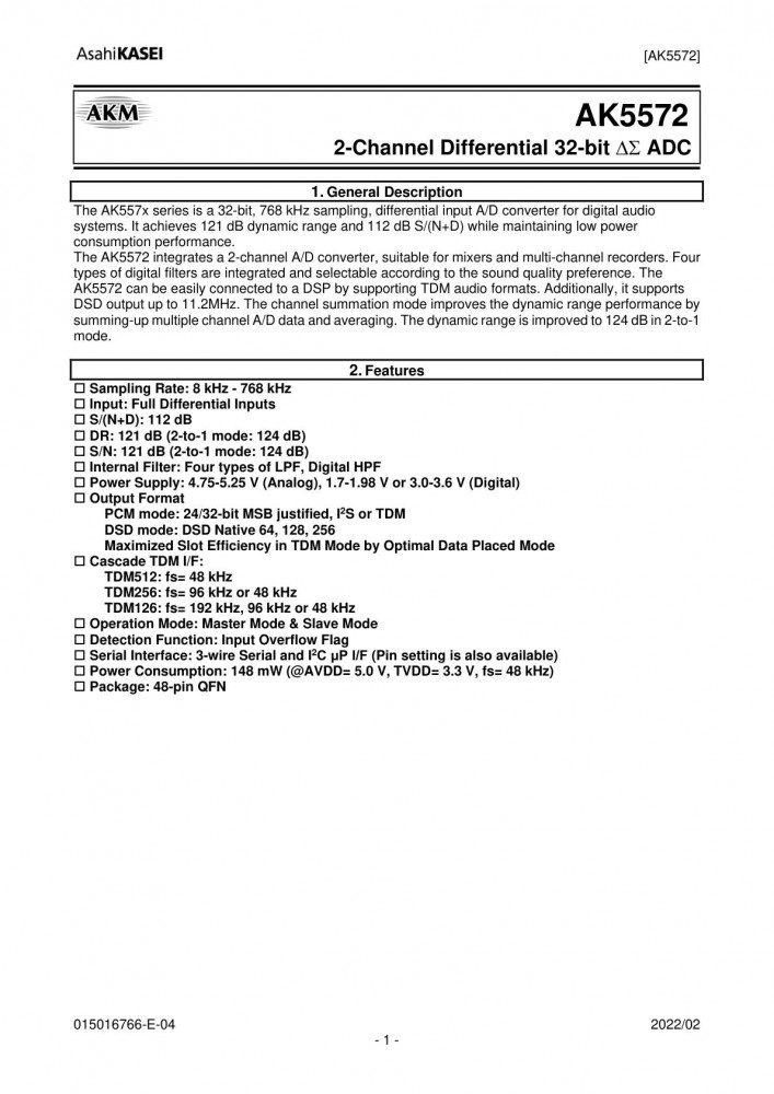 AK5572EN datasheet page 1