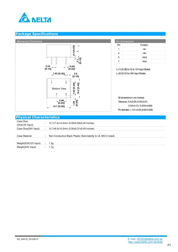 DELTA DA01S0512A technical document page 3