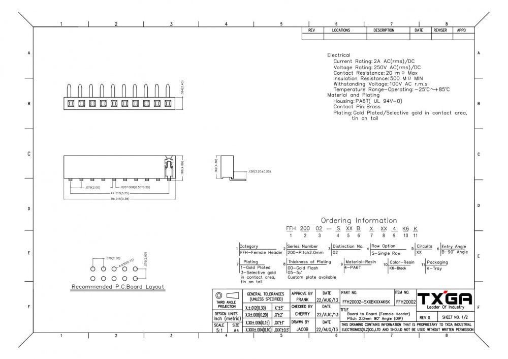 TXGA FFH20002 technical drawing page 1