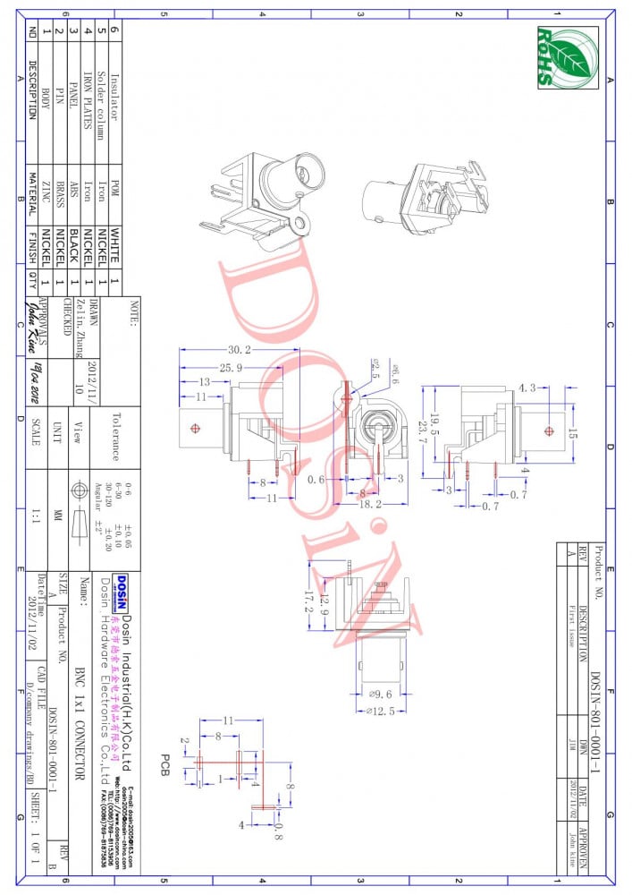 DOSIN-801-0001 technical drawing page 1