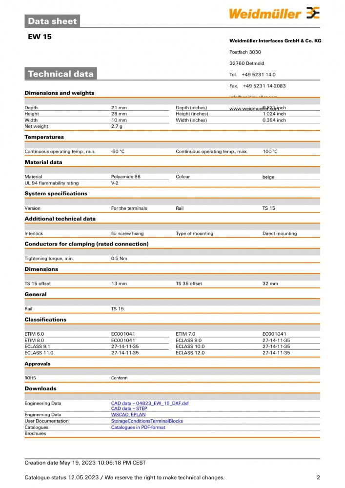 WEIDMULLER EW 15 documentation page 2