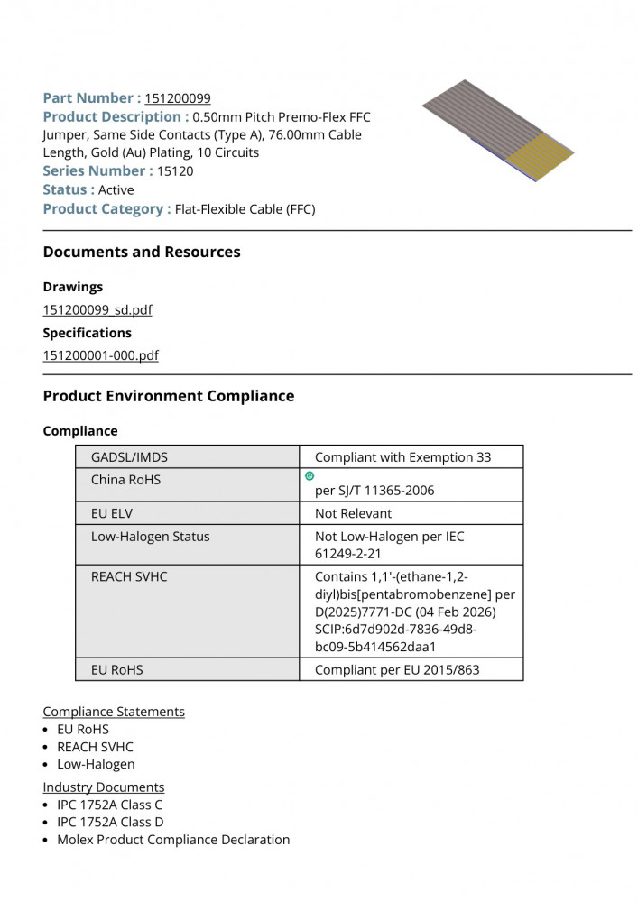 MOLEX 151200099 technical document preview, page 1