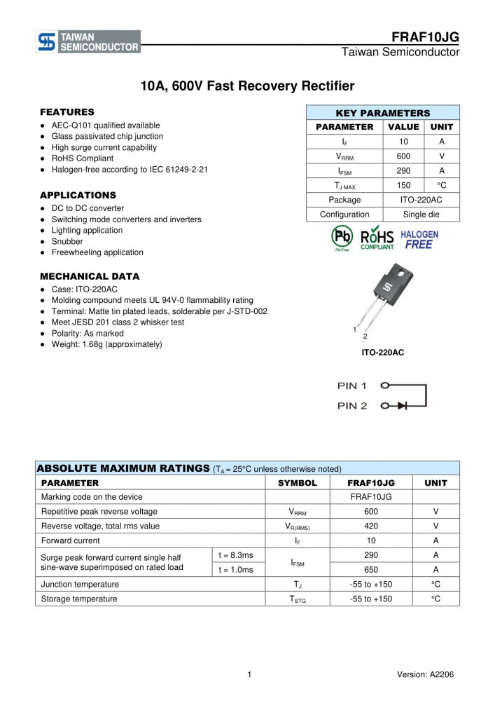 FRAF10JG datasheet page 1