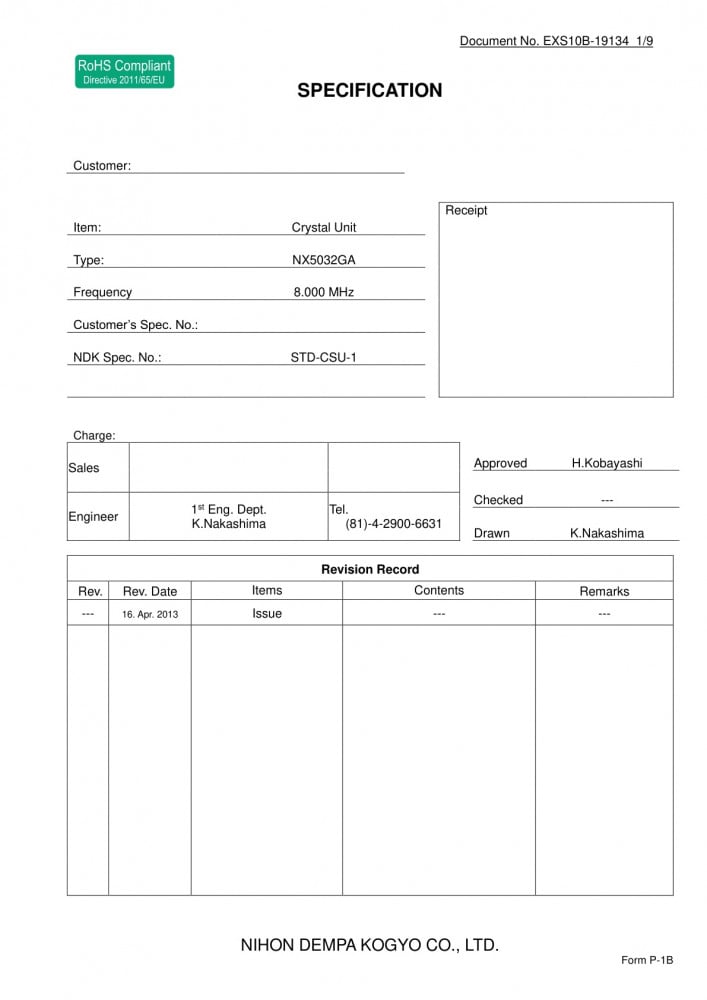 NDK NX5032GA specification page 1
