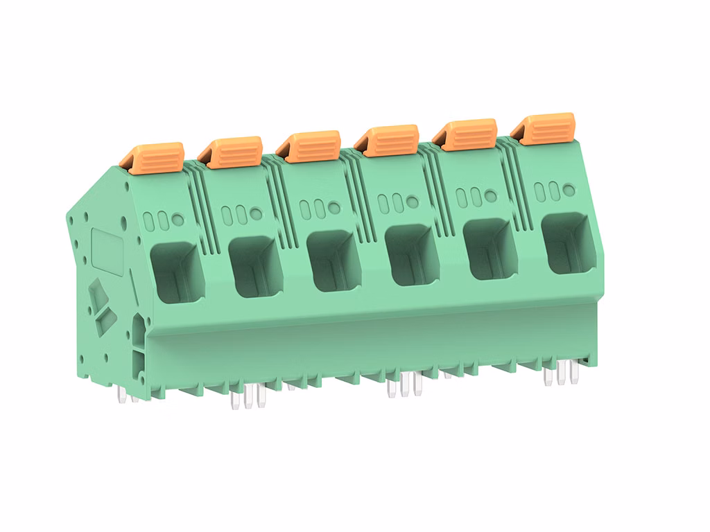 15.00mm Pitch Lever Activated Fixed Mount PCB Terminal Block, 35° Wire Entry, Left Rear Terminal, 6 Circuits for sale