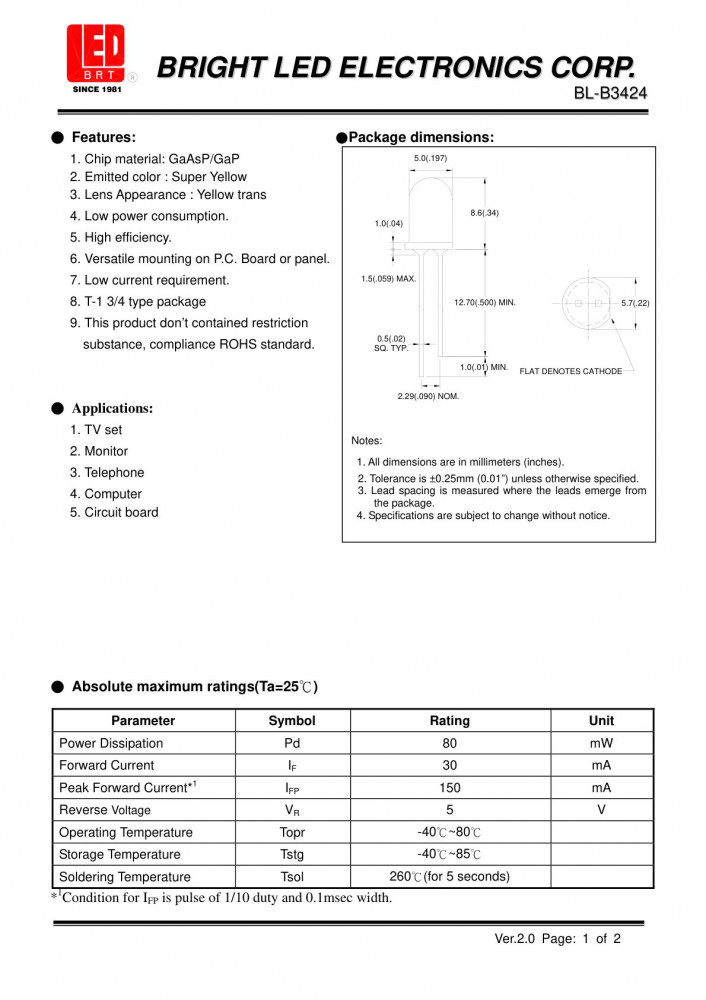 BL-B3424 datasheet page 1
