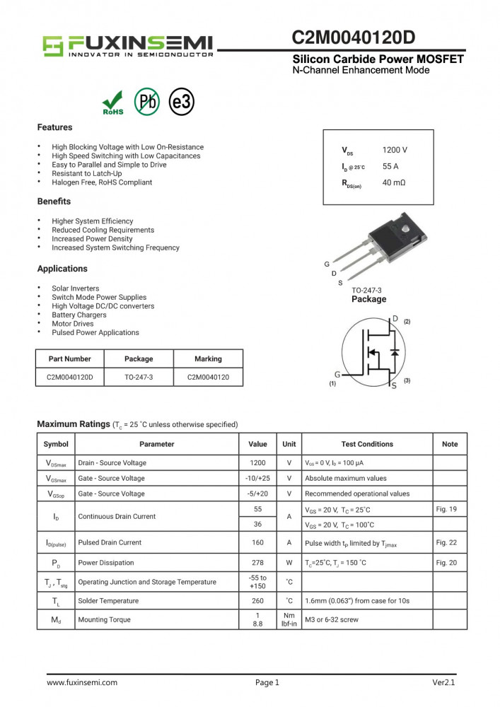 C2M0040120D datasheet page 1