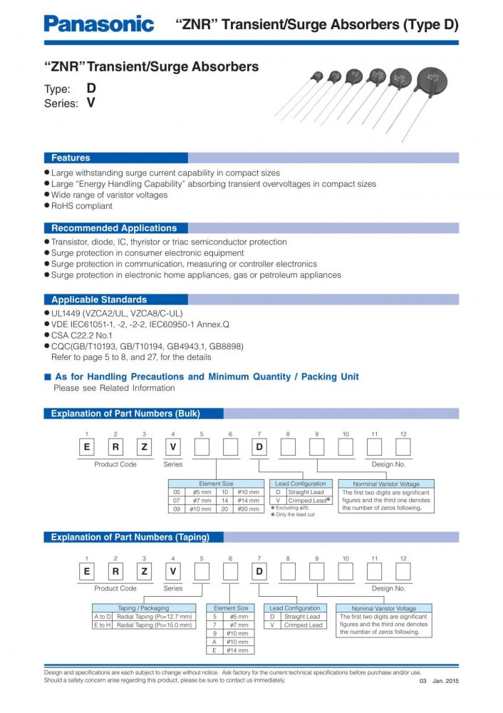 Panasonic ZNR datasheet page 1