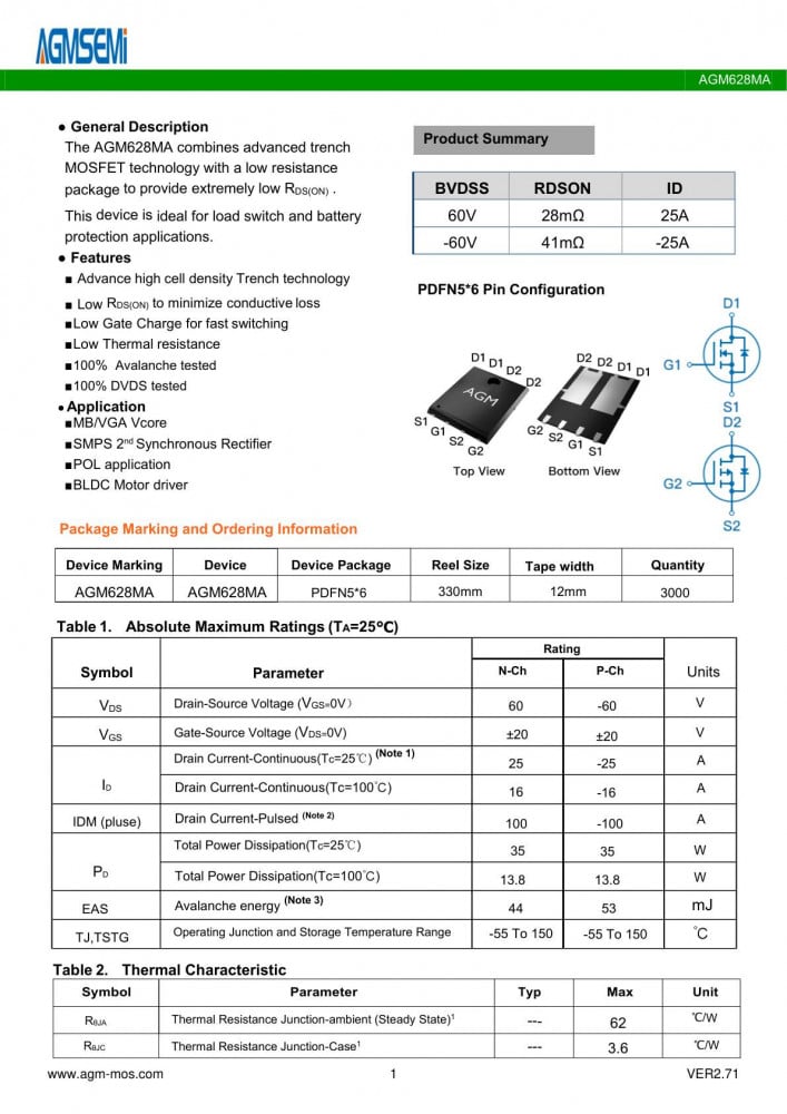 AGM628MA datasheet page 1