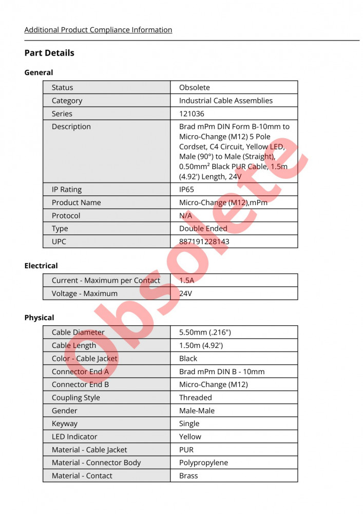 Molex cordset technical drawing, page 2