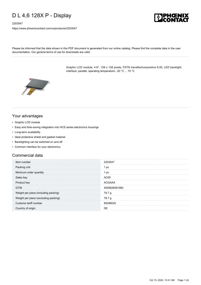 Phoenix Contact 2203547 technical document page 1