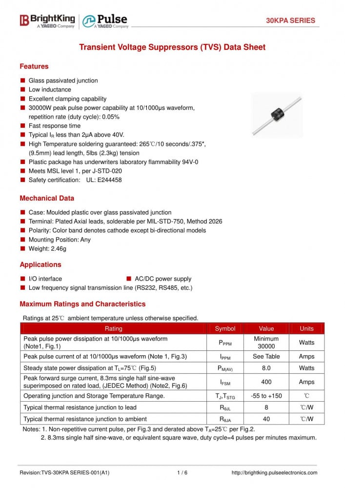 30KPA series datasheet page 1