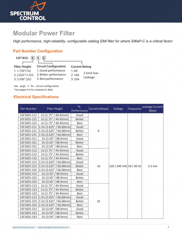 Spectrum Control modular power EMI filter document, page 2