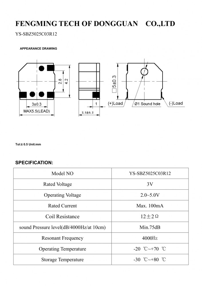 YS-SBZ5025C03R12 specification page 2