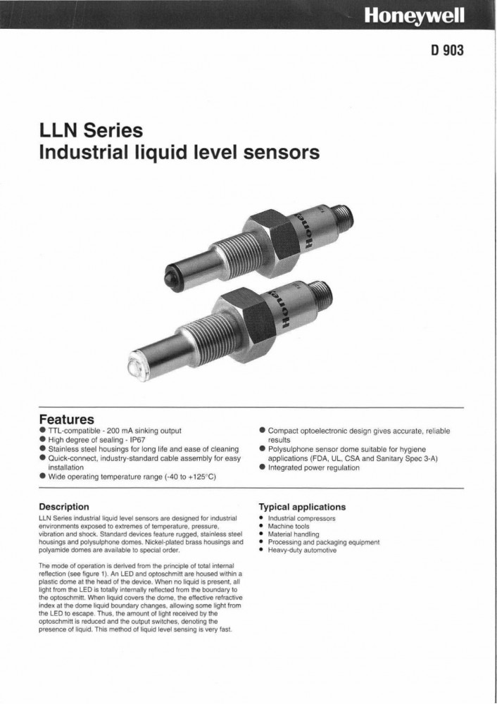 Honeywell LLN Series datasheet page 1