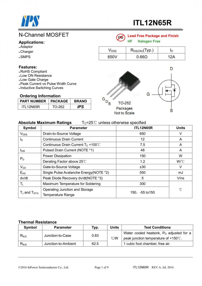 ITL12N65R datasheet page 1