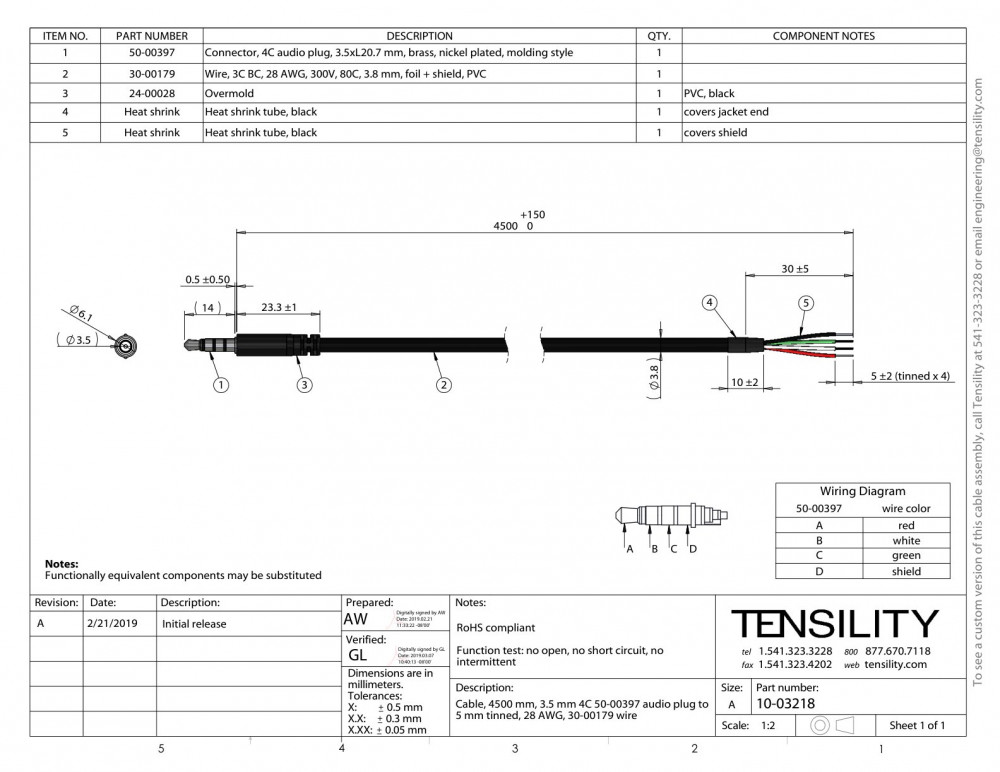 Tensility International 10-03218 product drawing and wiring reference