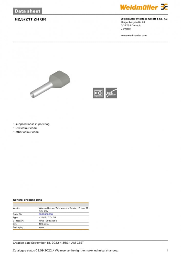 WEIDMULLER 9037650000 technical document page 1
