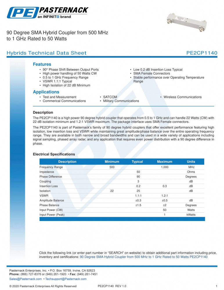 PE2CP1140 datasheet page 1