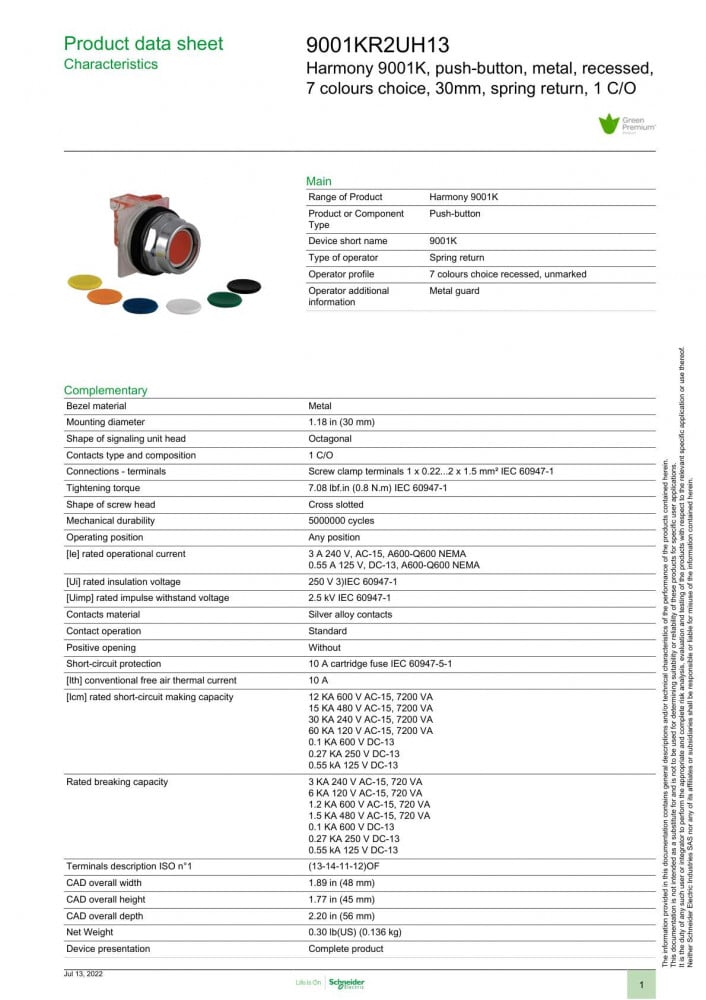 9001KR2UH13 technical document page 1
