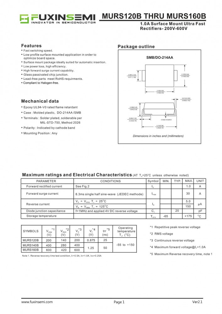 MURS120B datasheet page 1