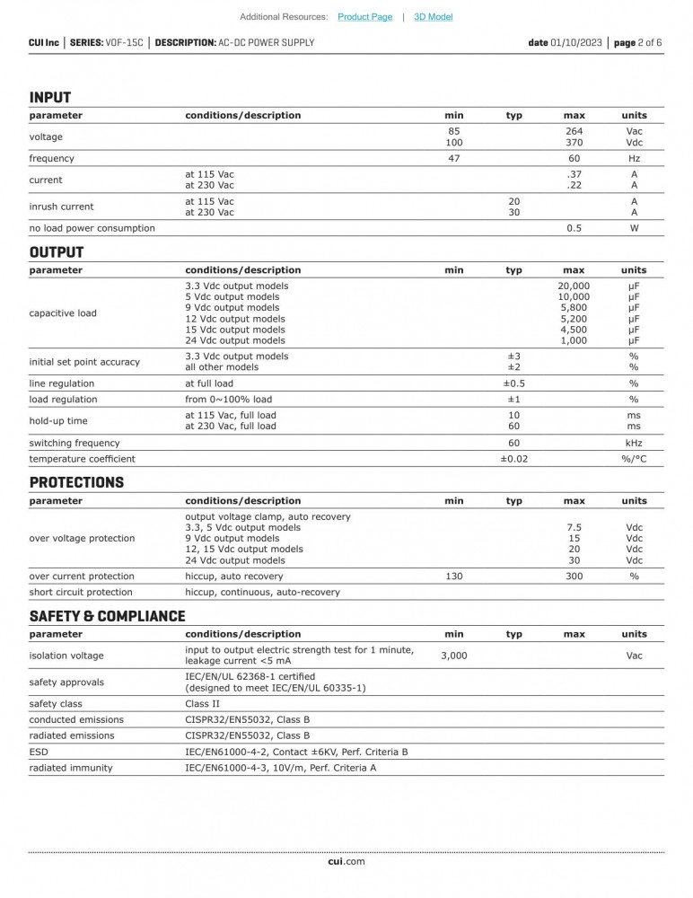VOF-15C-S5 datasheet page 2