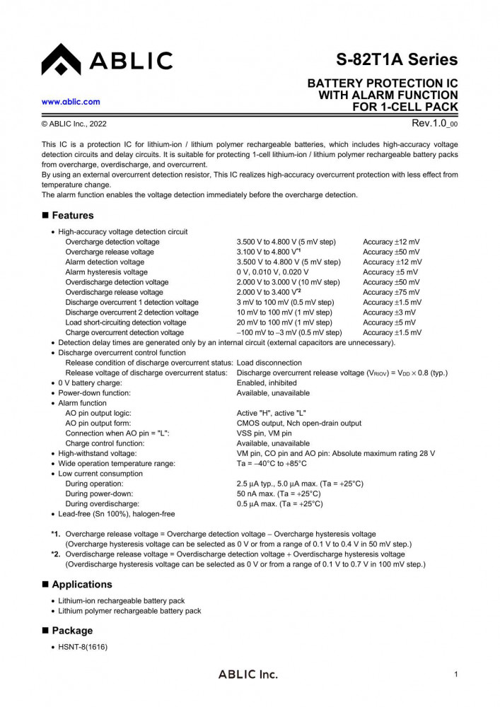 S-82T1AAA-A8T2U datasheet page 1