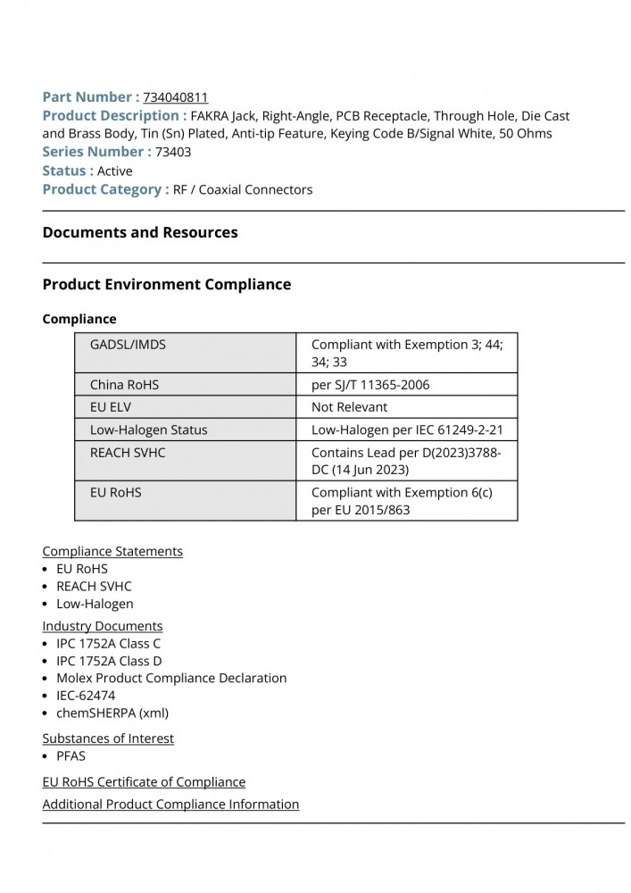 MOLEX 734040811 technical document image, page 1