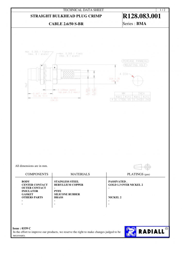 Radiall R128.083.001 technical document, page 1