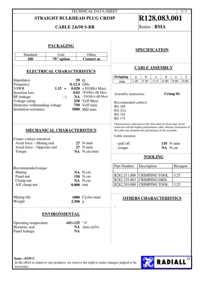 Radiall R128.083.001 technical document, page 2
