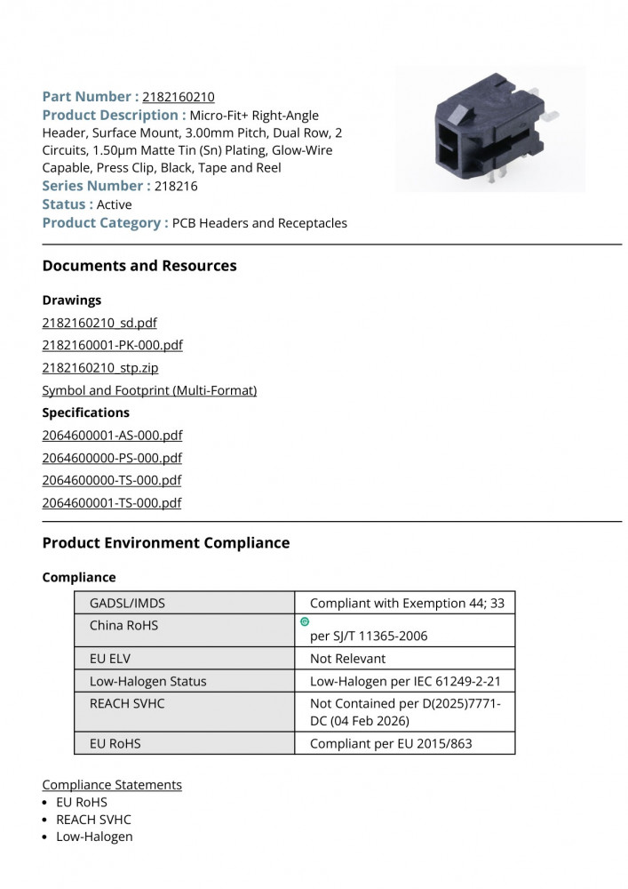 MOLEX 2182160210 technical document preview, image 1