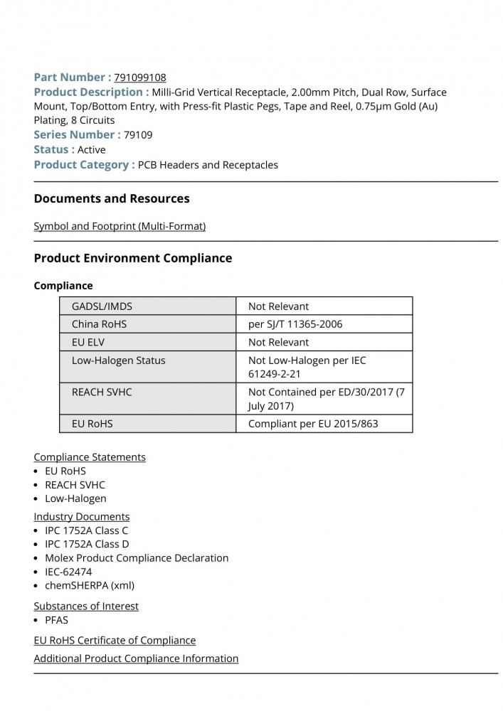 MOLEX 791099108 technical document preview, page 1