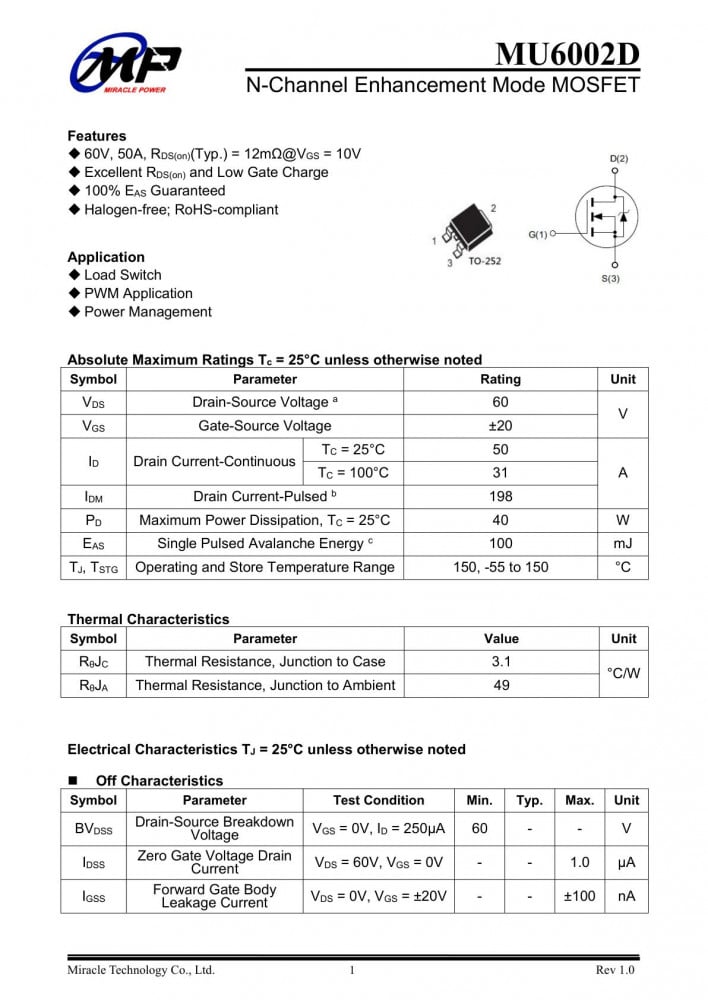 MU6002D datasheet page 1
