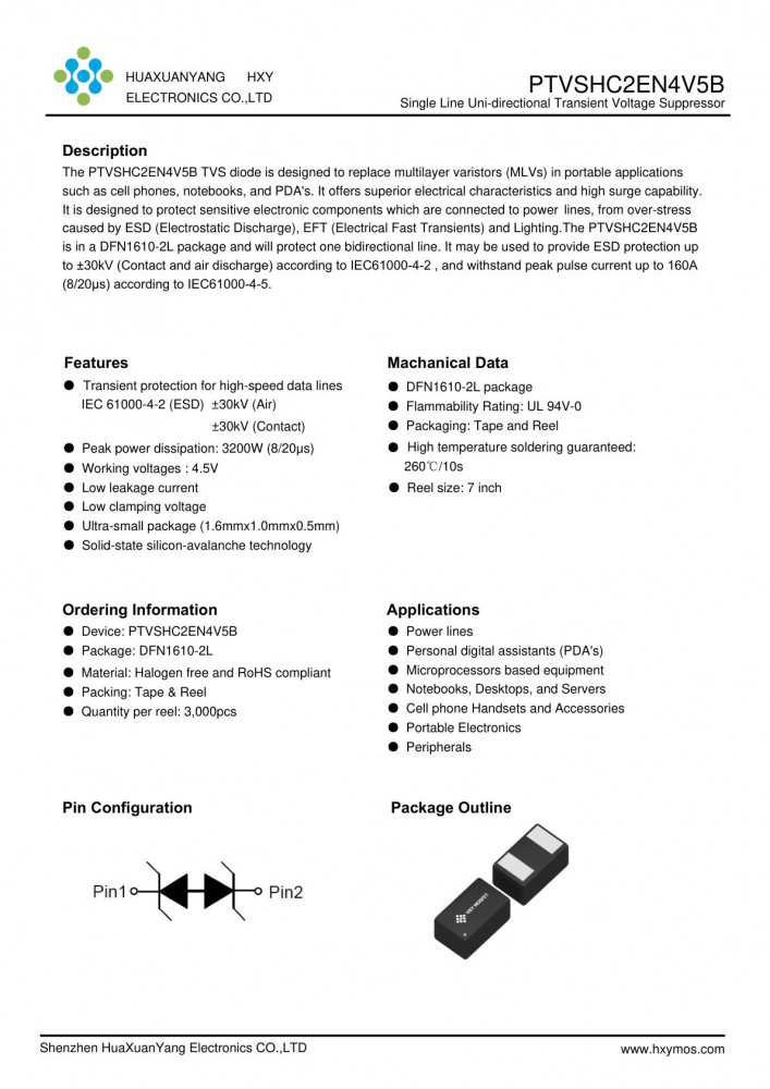 PTVSHC2EN4V5B-HXY datasheet page 1