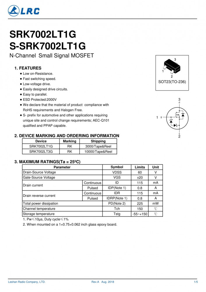 SRK7002LT1G datasheet page 1