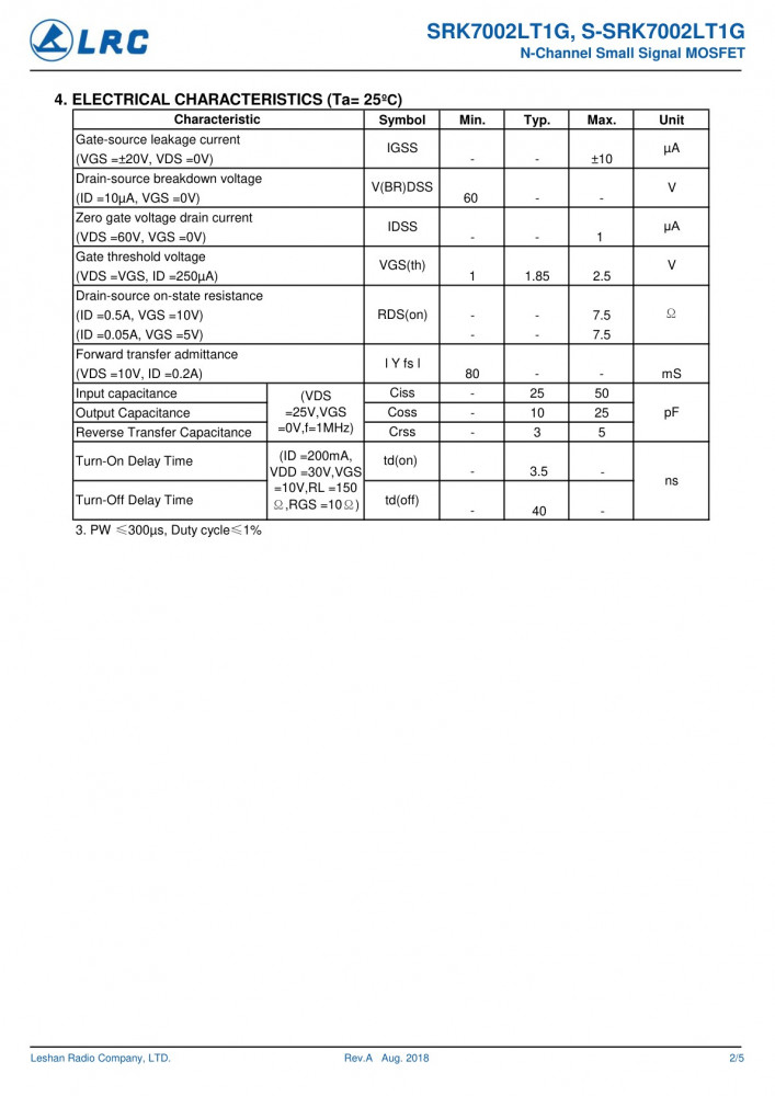 SRK7002LT1G datasheet page 2
